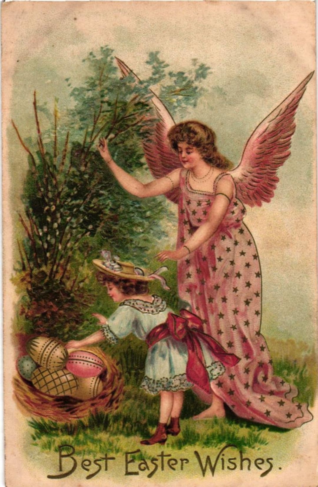 Antique Easter Postcard Germany Chubby Little Girl in Easter Bonnets ...