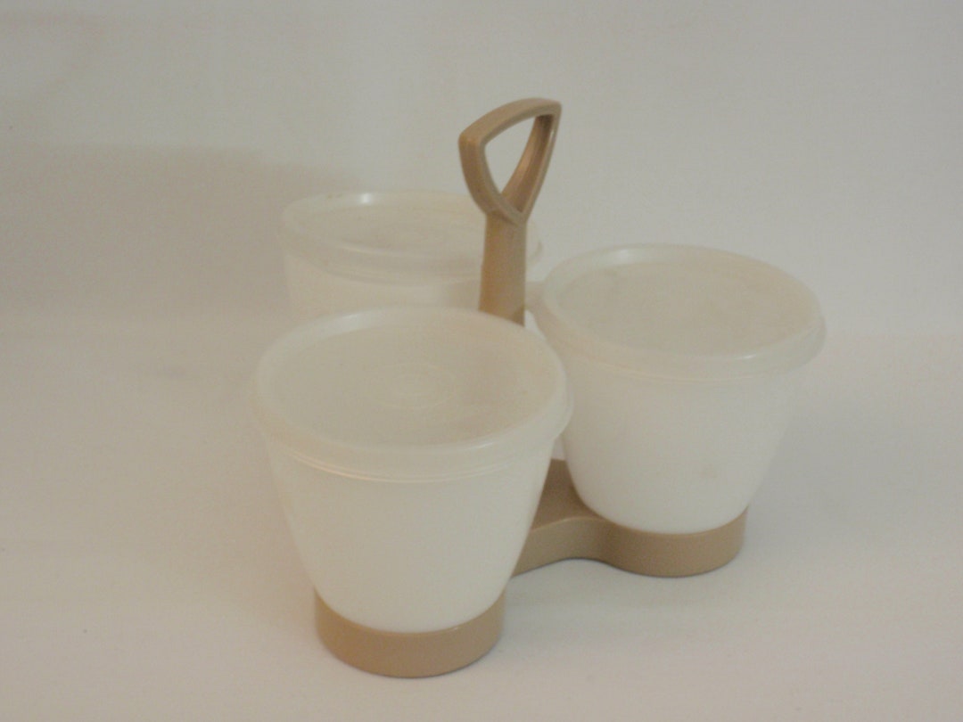 Vintage Gold Tupperware Condiment Caddy W/ Lids 3 Section Removable ...