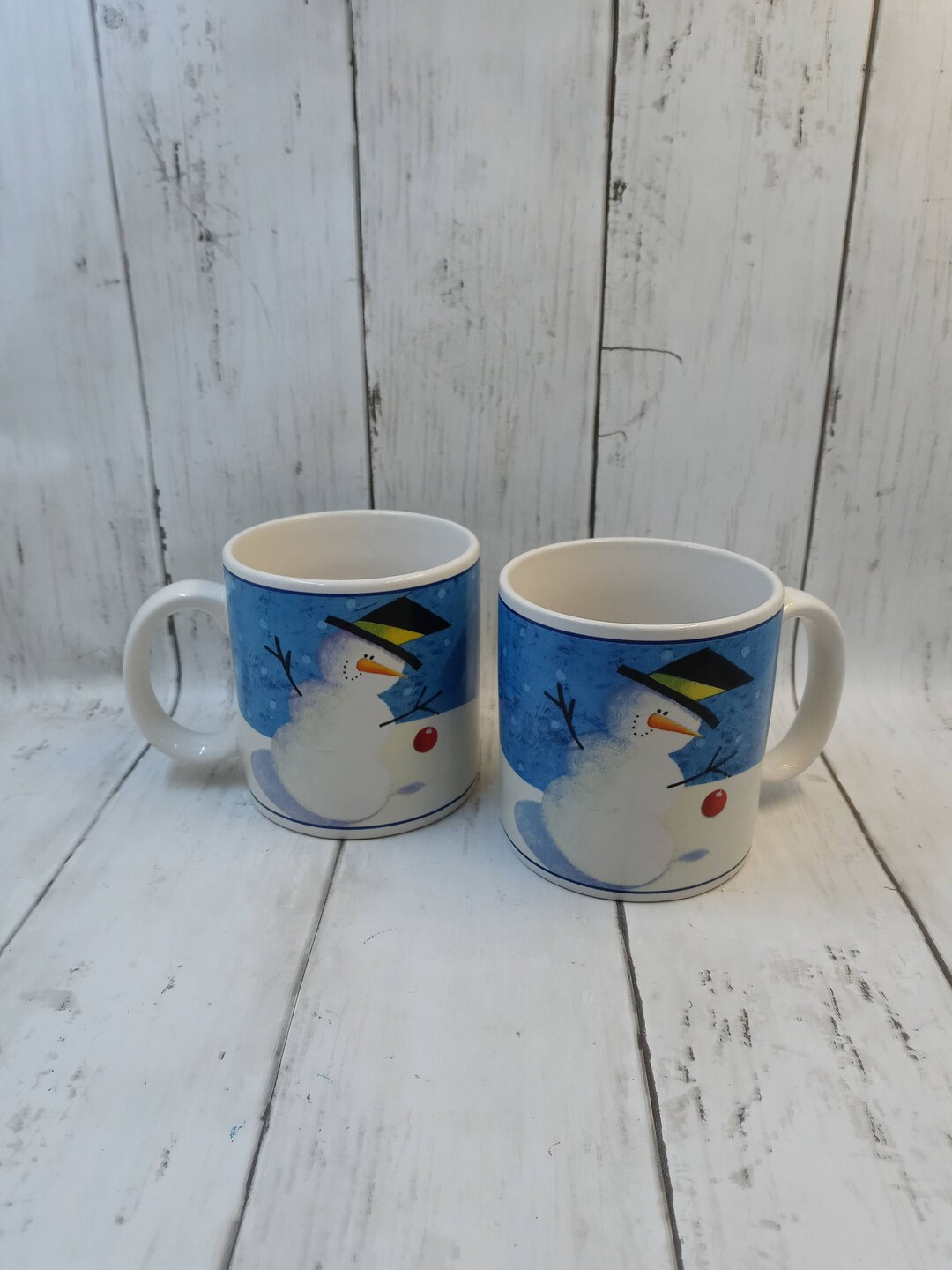 Vintage Snowy Day Mugs by Sakura Set of 2 Cherry Snowman Cups - Etsy