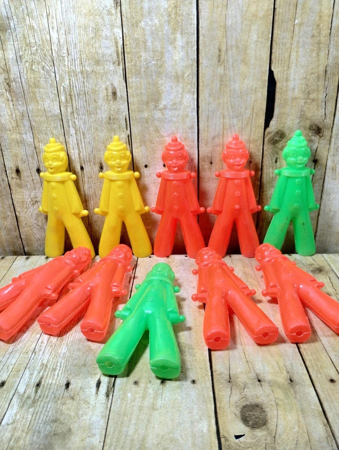 10 Vtg Clown Plastic Blow Mold 8" Connectable Figures Multicolored Toys ...