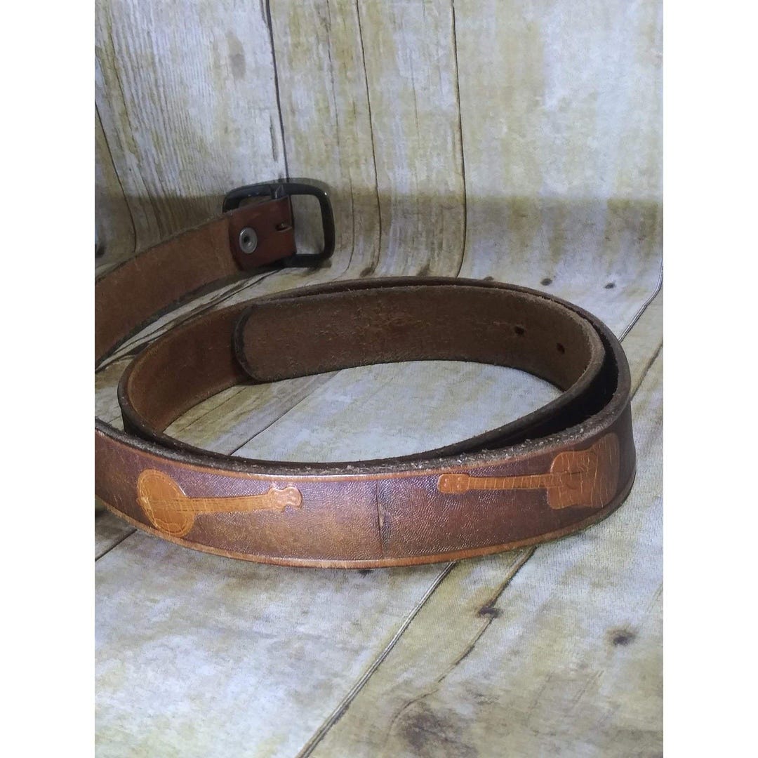 Vtg Banjo & Guitars Belt Leather Country Blue Grass Music Belt - Etsy