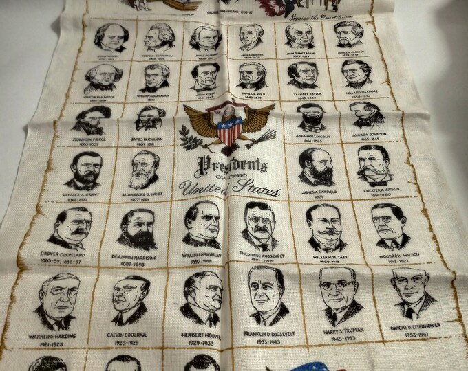 Vintage Patriotic Presidents of the United States Linen Tea Towel by ...