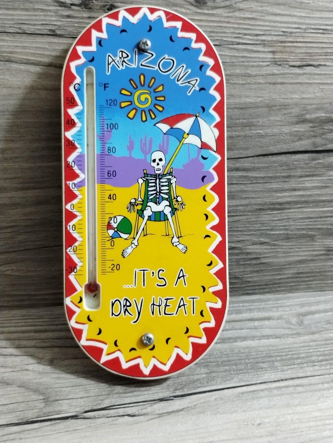 Vtg Skeleton Thermometer Desert Cactus Beach Ball Sand "it's A Dry Heat ...