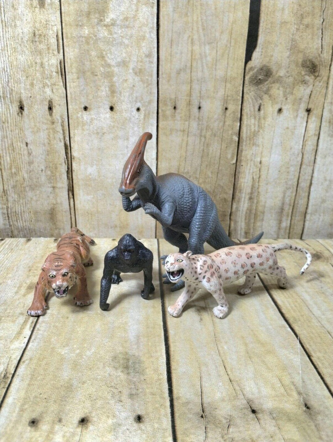 4 PV Play Vision 1998 Jaguar Parasaurolophus Tiger & Gorilla Figurines ...
