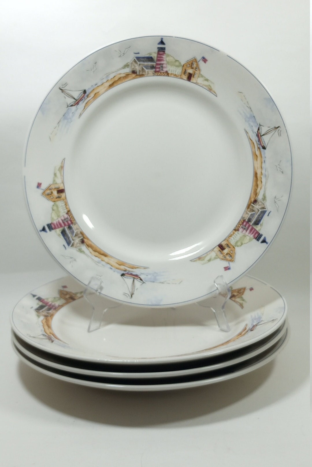 Vintage Seascape Gibson Dinner Plates Nautical Lighthouse Sailboat ...