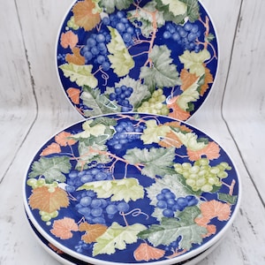 Vintage La Primula Quadrifoglio Grapes Leaves on Blue Dinnerware Set ...