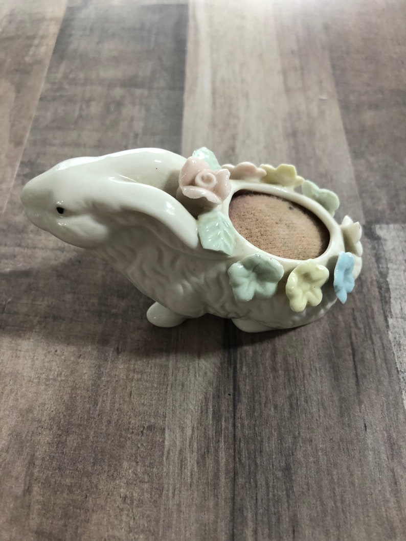 Vintage White Rabbit With Flowers Porcelain Pin Cushion | Etsy