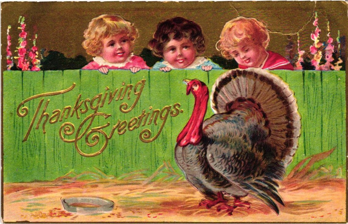 Antique Thanksgiving Postcard Fat Turkey 3 Chubby Boys & Girls - Etsy