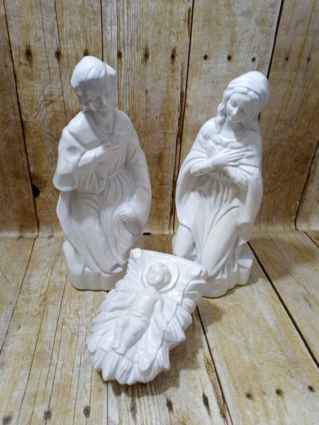 Vtg Nativity White Ceramic Mary Baby Jesus & Joseph 3pc Christmas ...