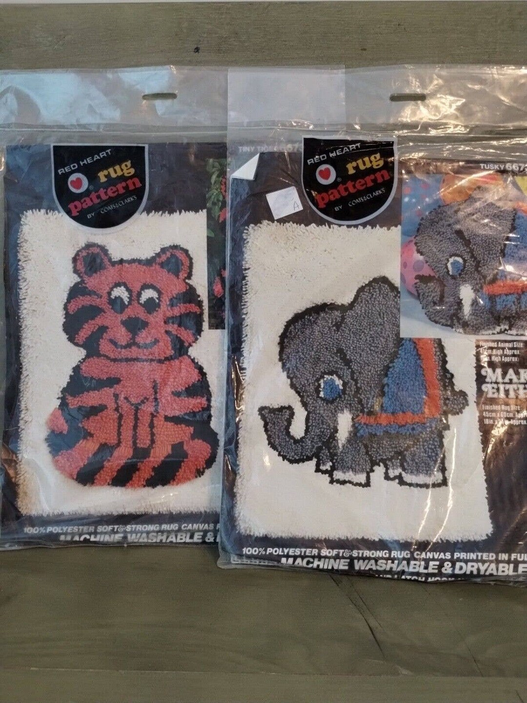 Red Heart Rug Pattern Coats Clark Tiger and Tusky Elephant Latch Hook ...