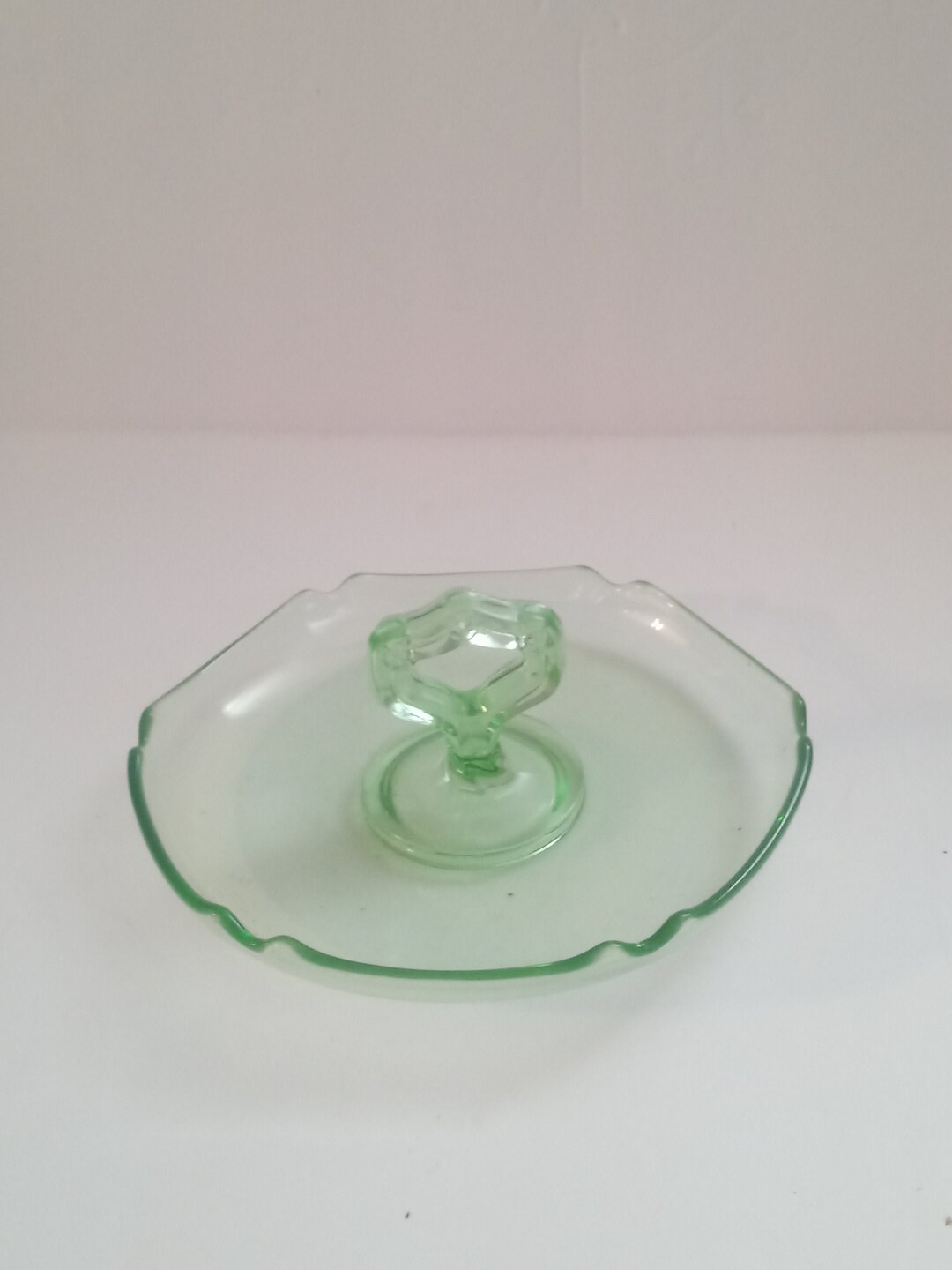 Vintage Green Depression Glass Ashtray With Center Handle Recycle as ...