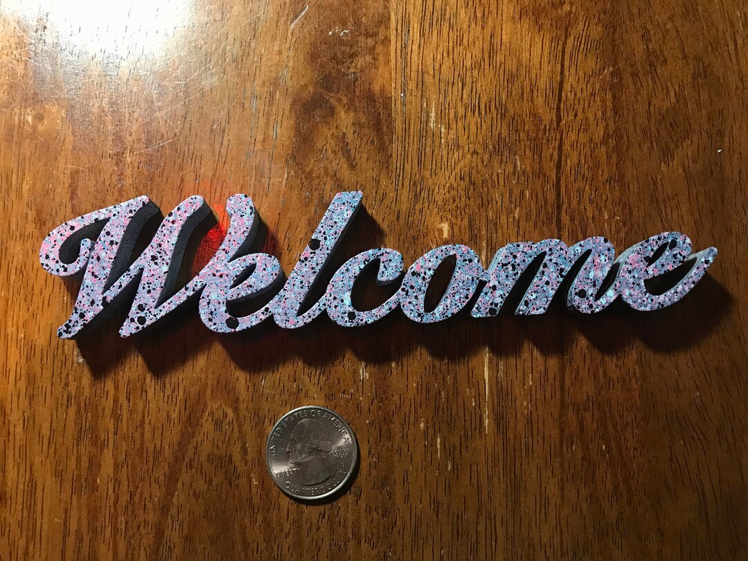 Hand Spray Painted Welcome Wood Word Laser Cut Out Art Sign Home Decor ...