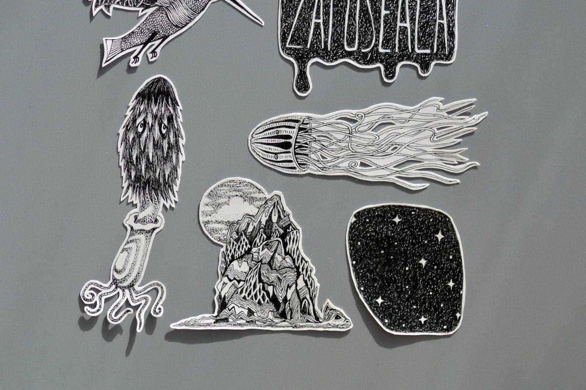 Sticker Pack Strange Creatures 10 Stickers Blackwork - Etsy