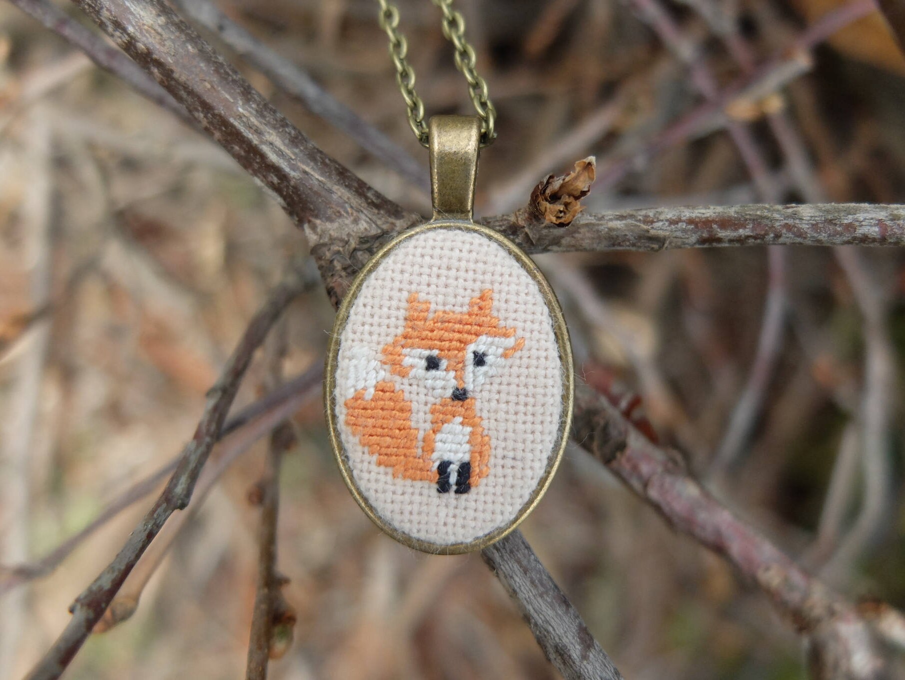 Red Fox Necklace Embroidery Pendant Hipster Animal Jewelry Fashion Cute ...