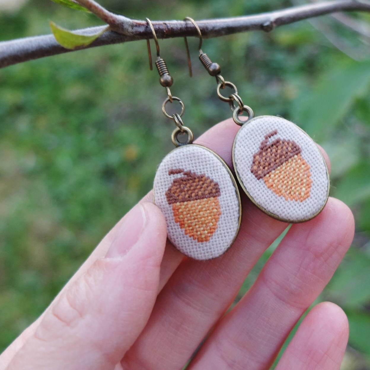 Embroidered Acorn Earrings Oak Jewelry Acorn Gift for Daughter | Etsy