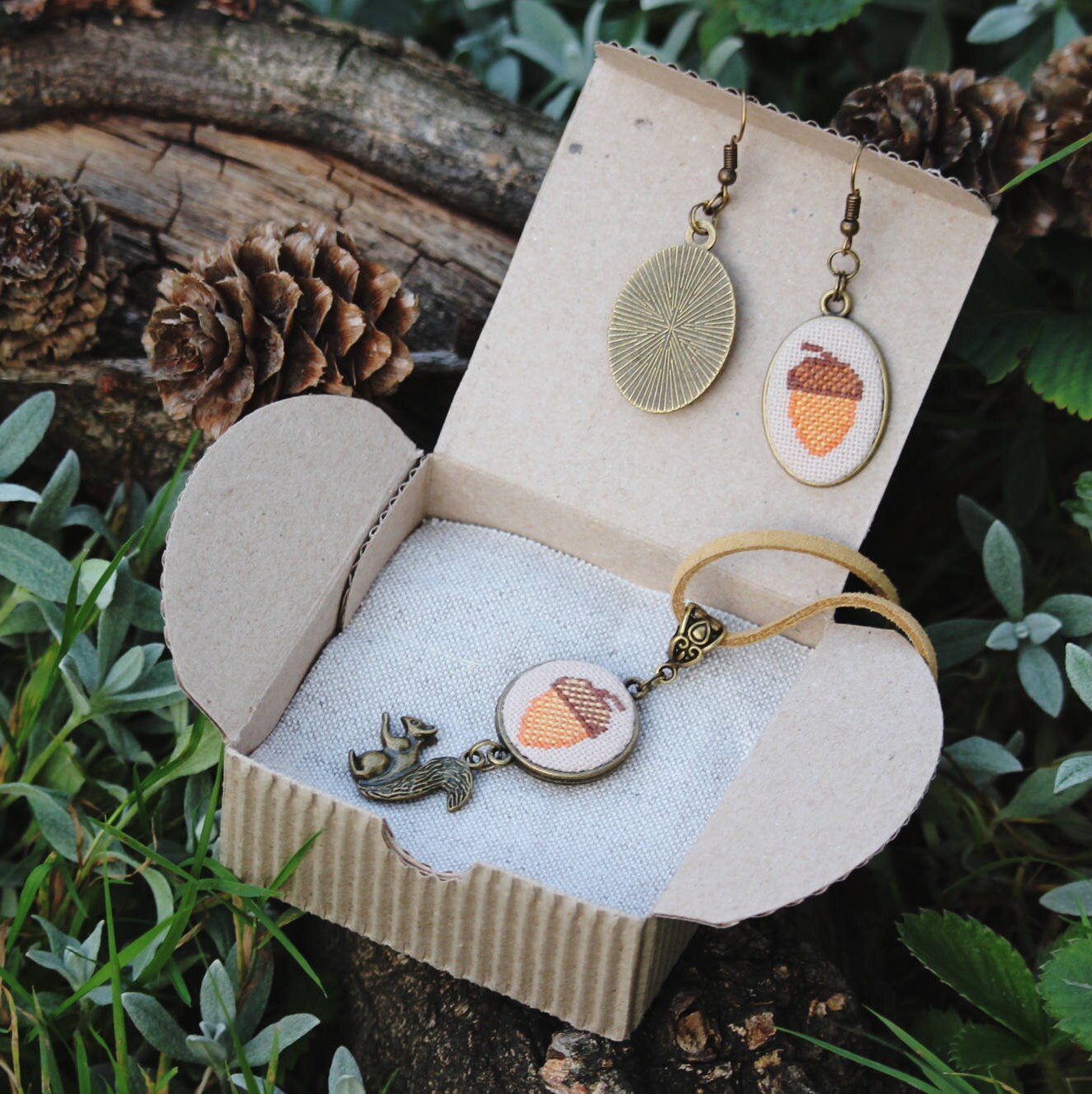 Embroidered Acorn Earrings Oak Jewelry Acorn Gift for Daughter | Etsy