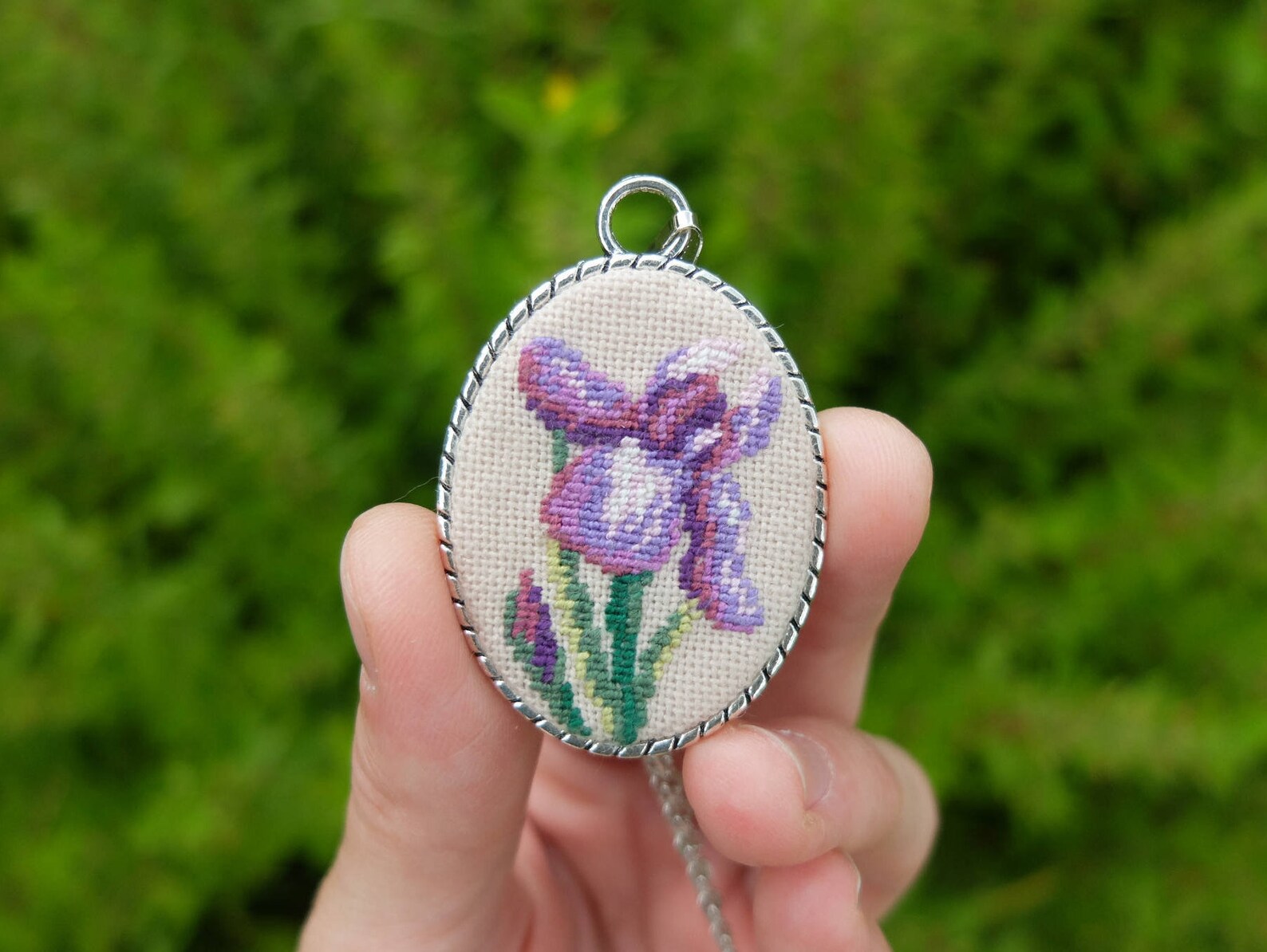 Purple Iris Necklace Embroidered Jewelry Wedding Pendant Gift - Etsy