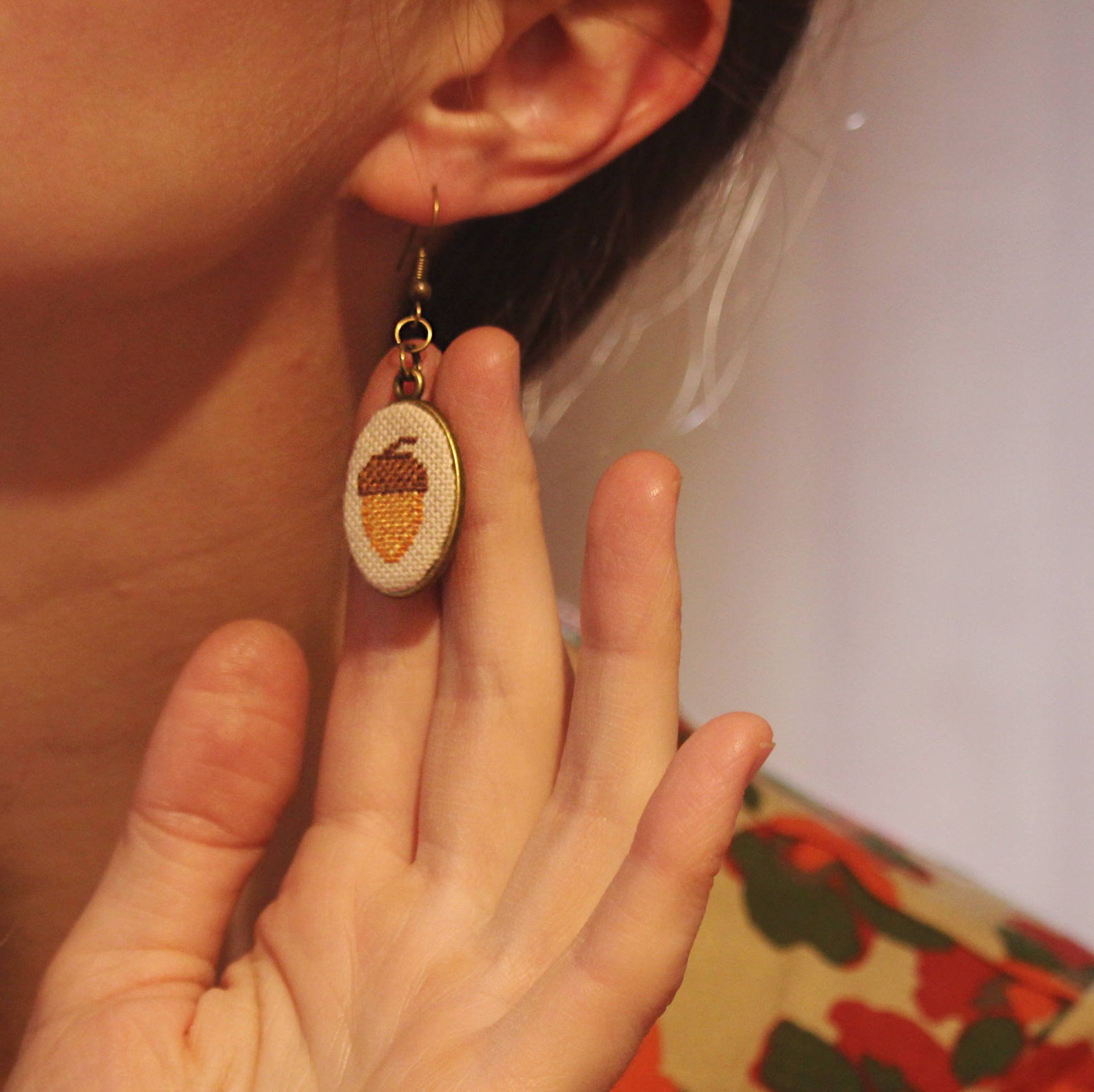 Embroidered Acorn Earrings Oak Jewelry Acorn Gift for Daughter | Etsy