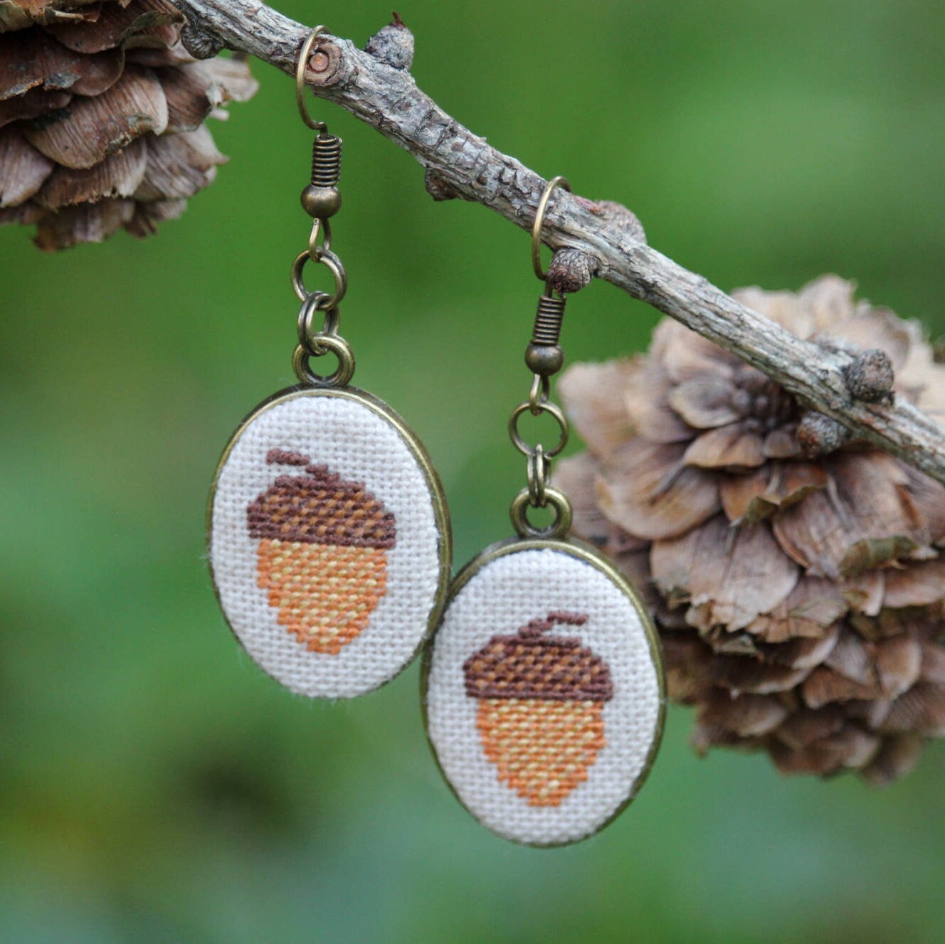 Embroidered Acorn Earrings Oak Jewelry Acorn Gift for Daughter | Etsy