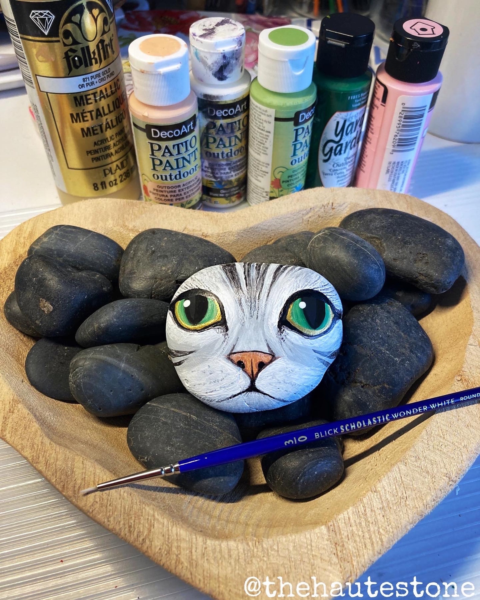 Gray Tabby Cat Face Painted Stone - Etsy