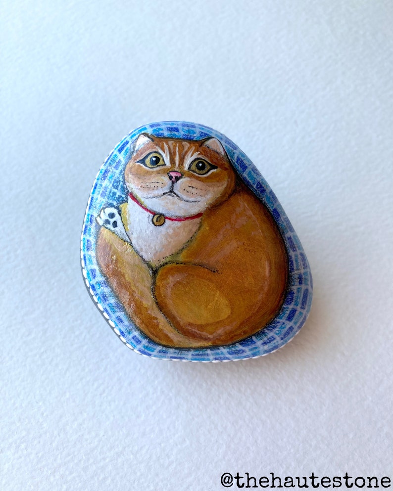 Lounging House Cat Hand Painted Stone - Etsy