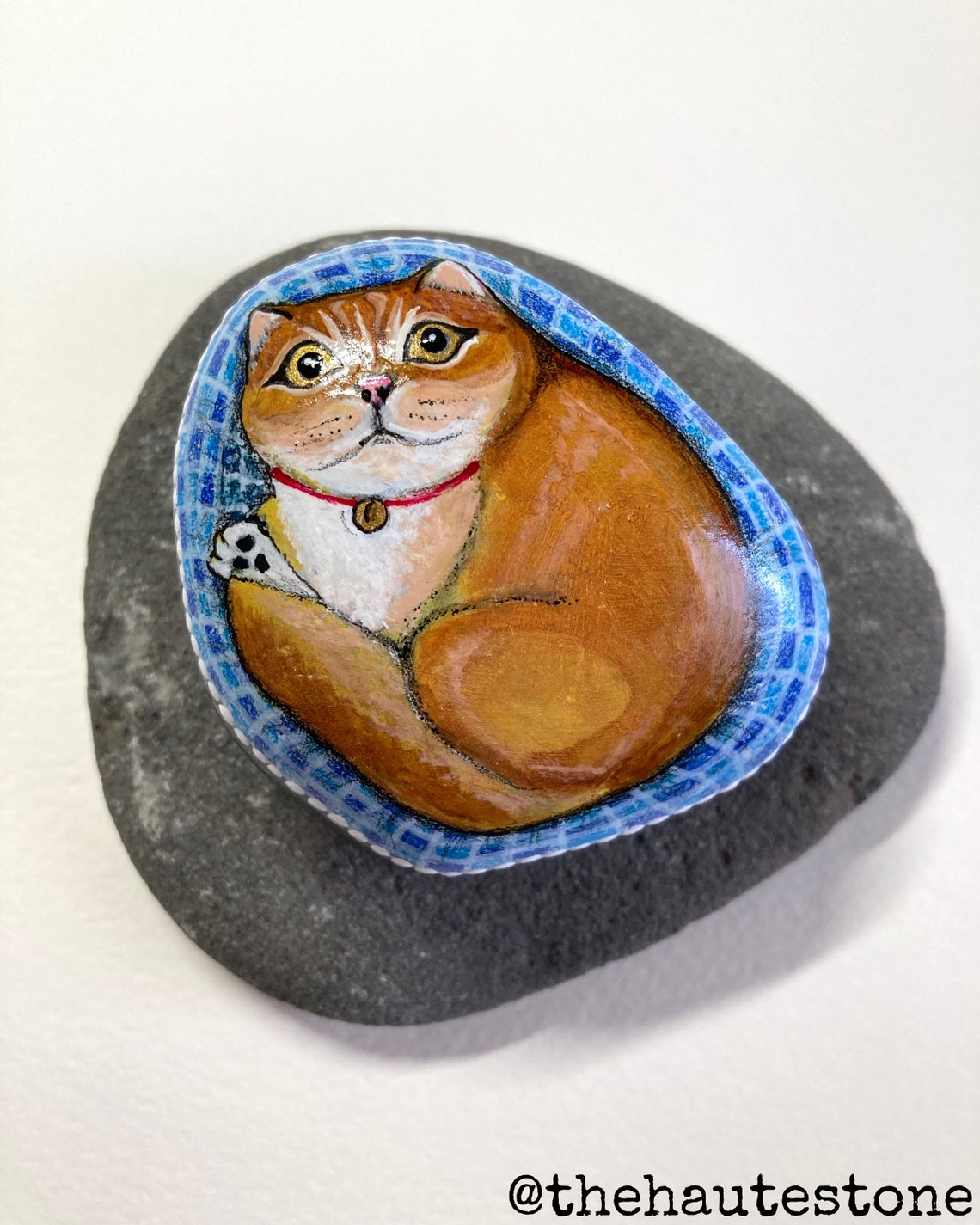 Lounging House Cat Hand Painted Stone - Etsy