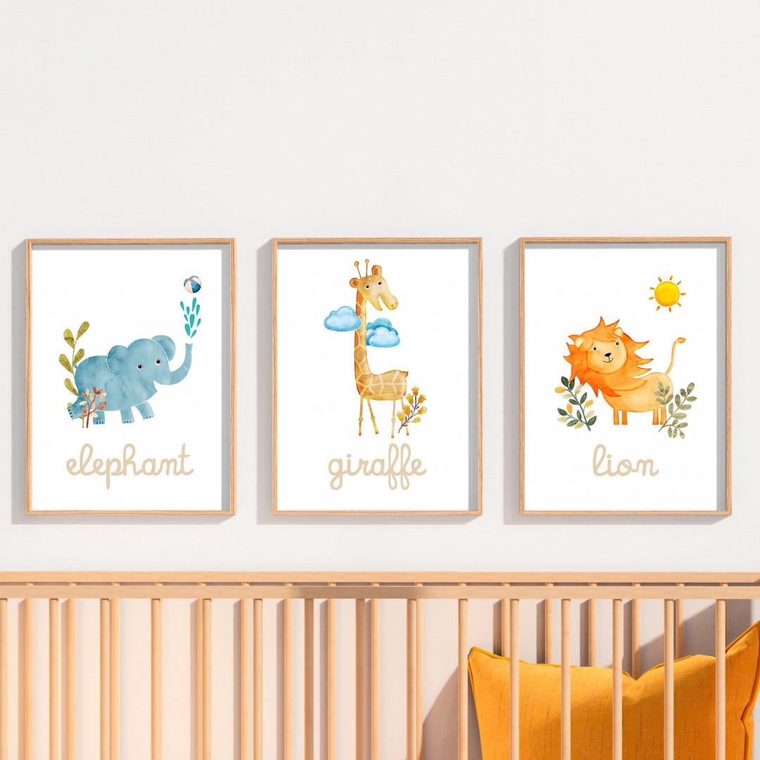 Safari Elephant Giraffe Lion Animal, Children's Prints, Children's ...