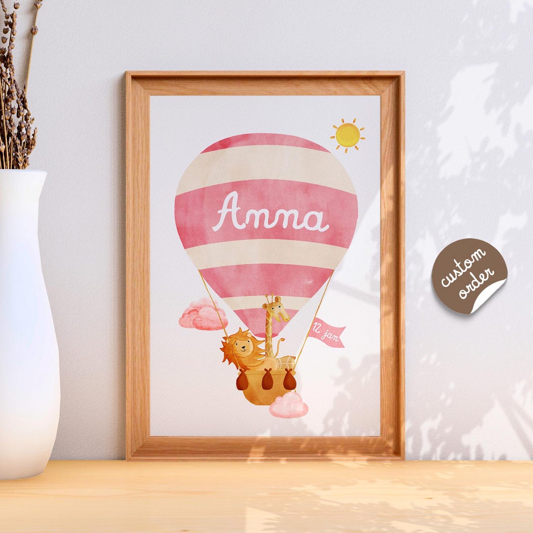 Personalized Girl Name Sign, Balloon With Name, Nursery Art, Children's ...