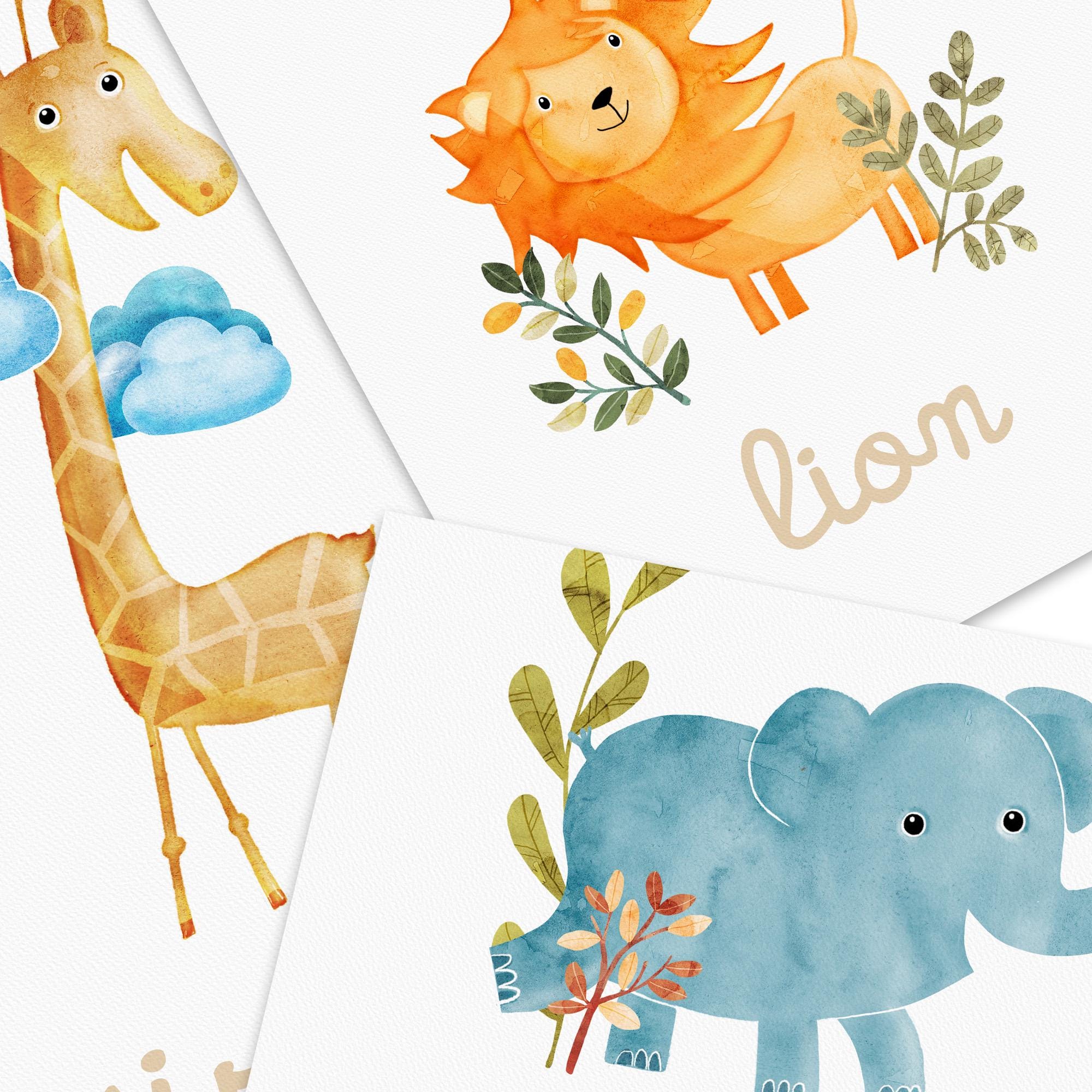 Safari Elephant Giraffe Lion Animal, Children's Prints, Children's ...