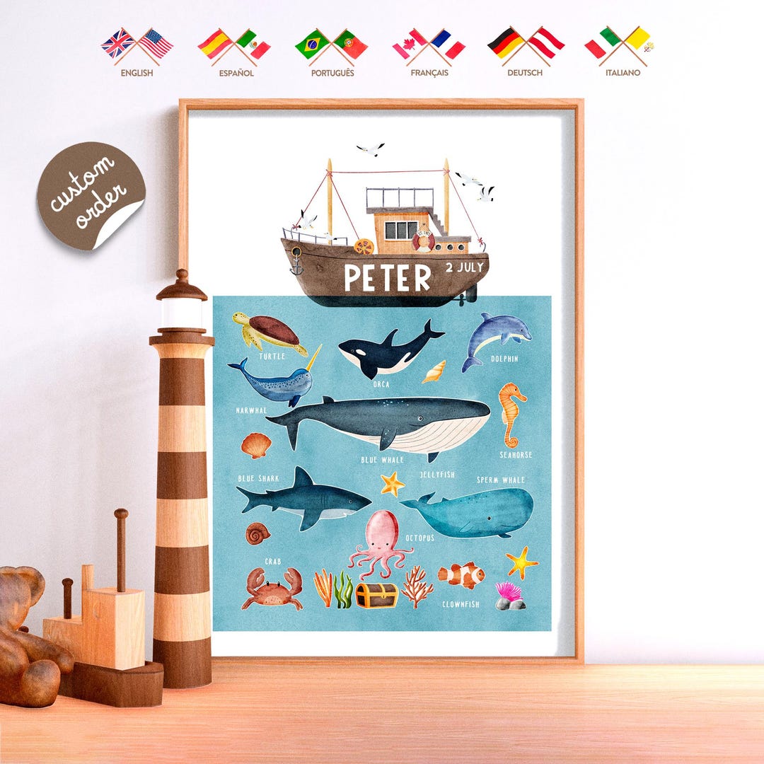 Personalized Name Sign, Sea Animals, Under the Sea, Birthday Gift for ...