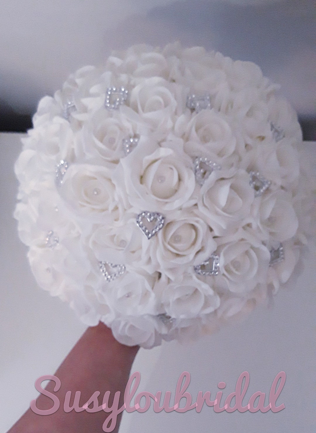 Lovely Large White Rose Heart Bouquet With Pearls - Etsy UK