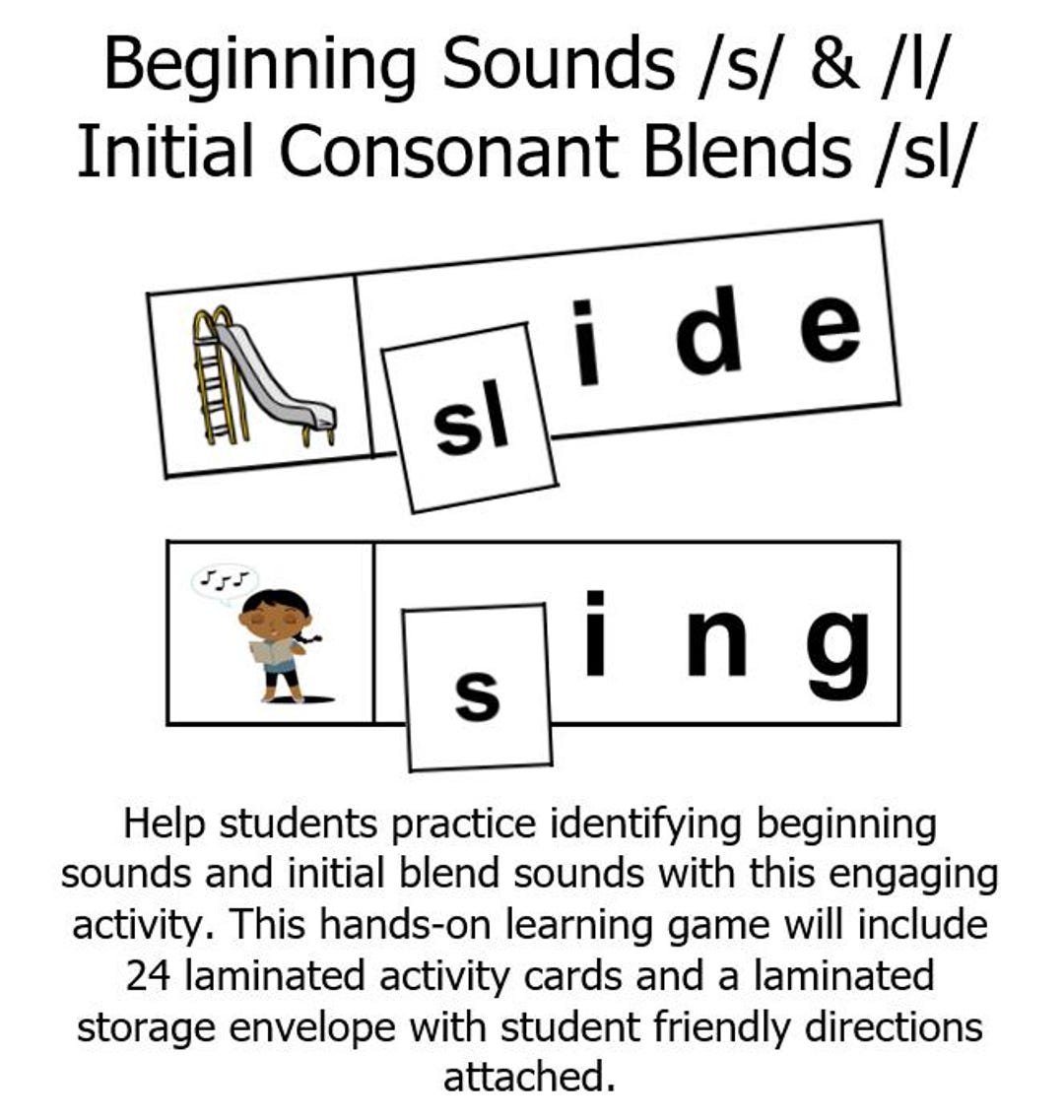 Beginning Sounds S, L & Blends Sl Teacher Made Literacy Phonics Center ...