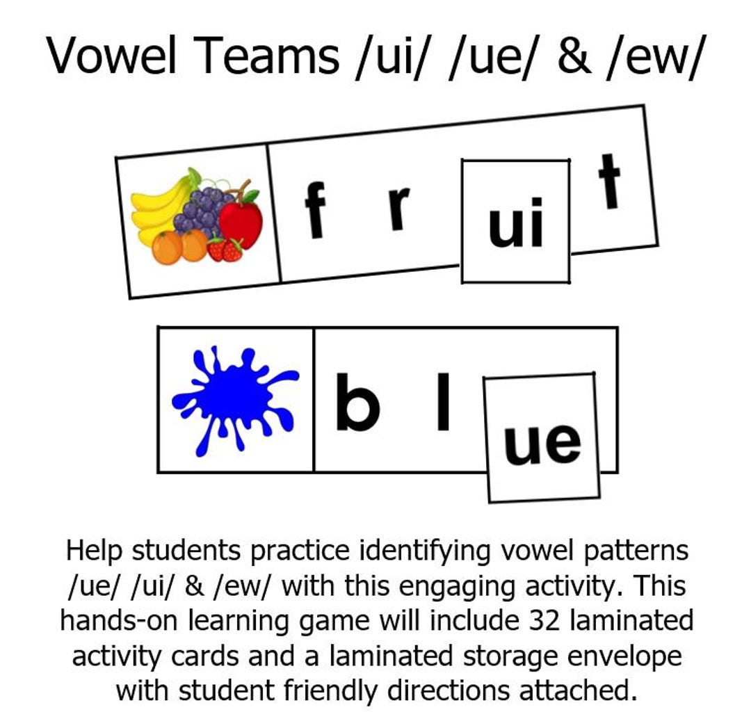 Vowel Patterns /ue/ /ui/ /ew/ Literacy Center Phonics Resource Activity ...