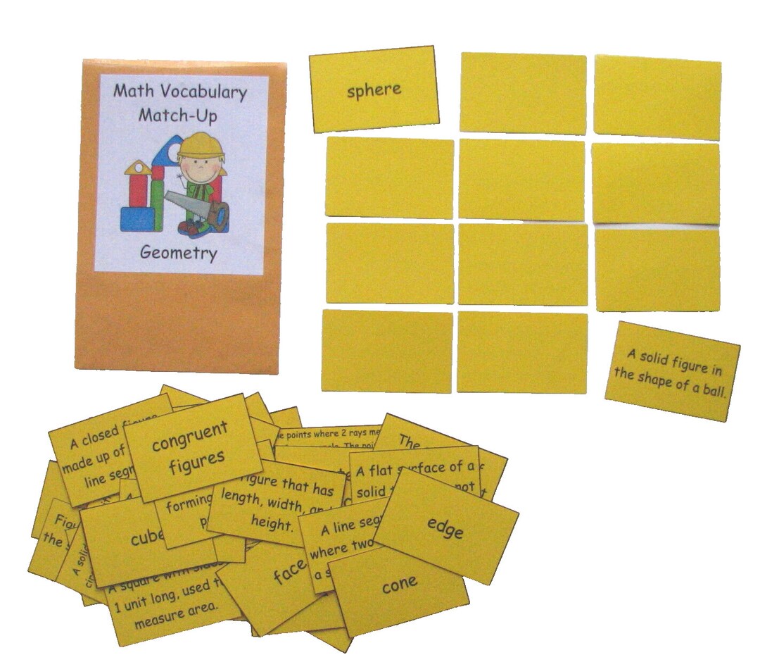 Educational Math Center Resource Game Math Vocabulary Match-up Geometry ...