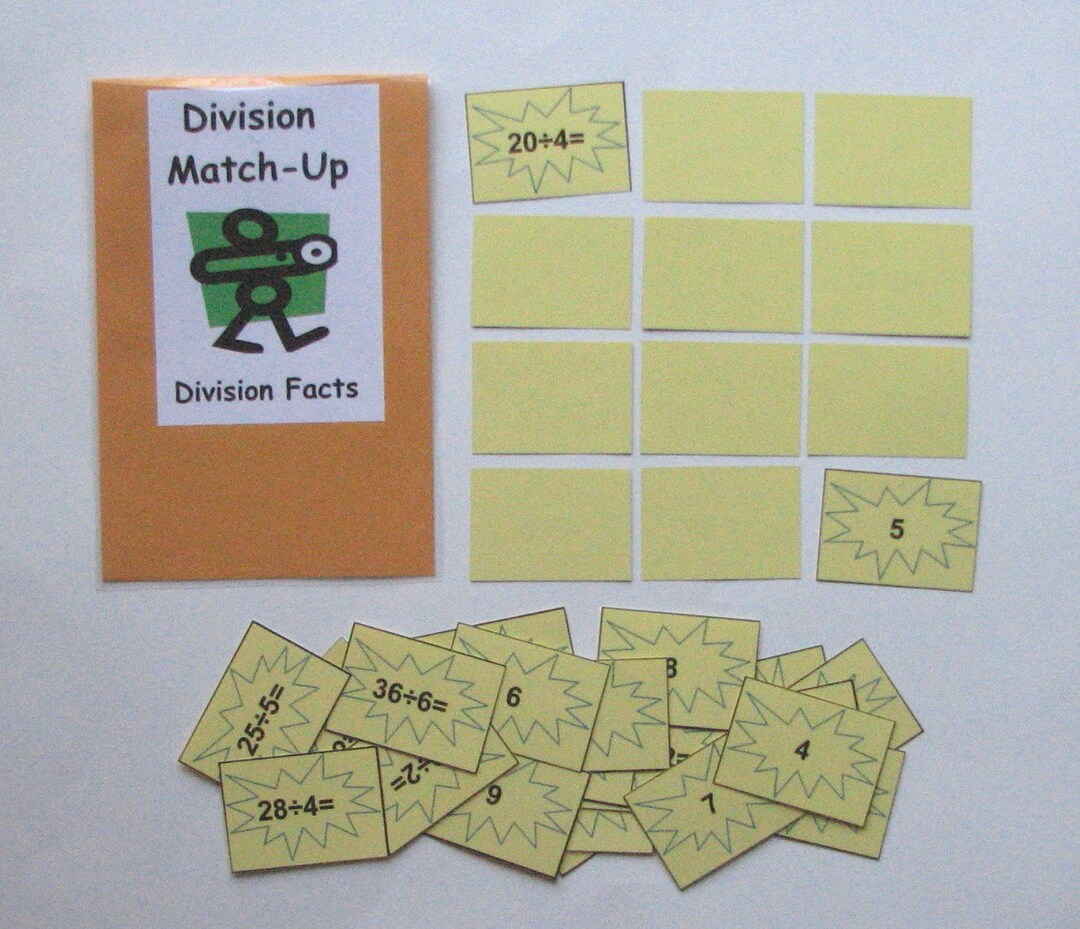 Educational Math Center Learning Resource Game Division Facts Match - Etsy