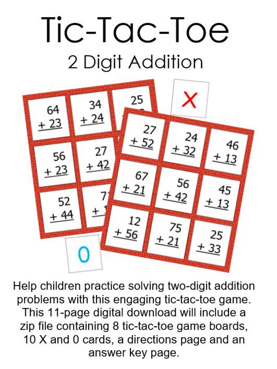 Addition Digital Download Math 2 Digit No Regrouping Addition Tic-tac ...