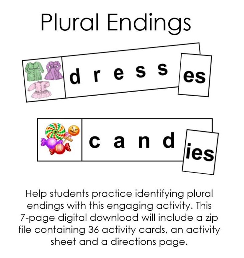 Plural Endings Digital Download Literacy Resource Classroom Homeschool ...