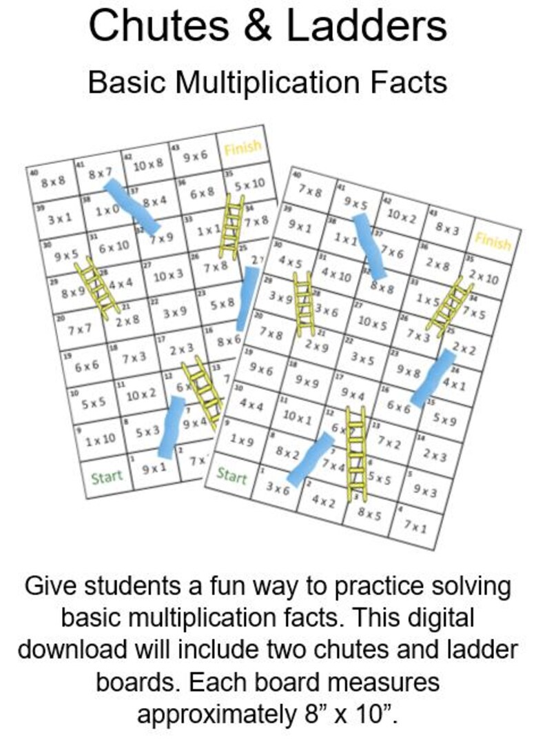 Digital Download Math Activity Resource Game Chutes & Ladders Basic ...