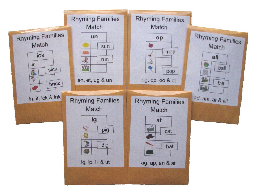 6 Educational Literacy Centers Learning Resource Games Rhyming Families ...