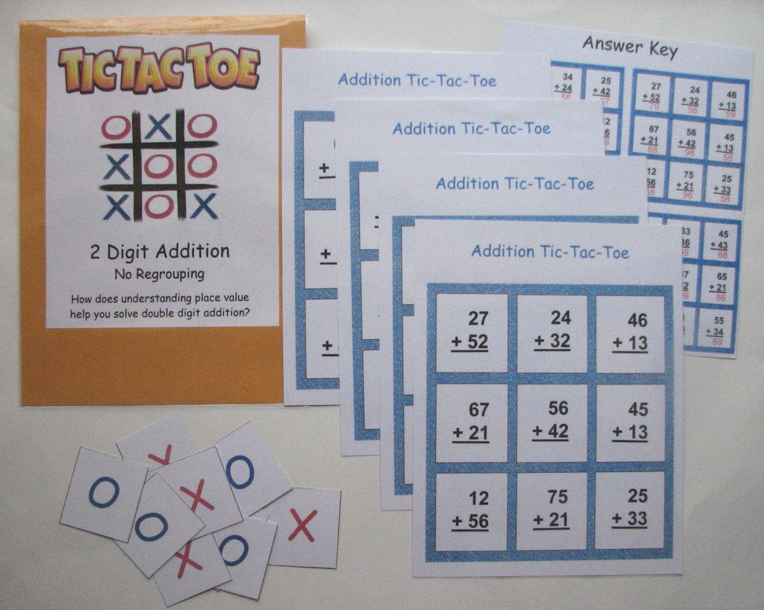 Educational Math Center Learning Resource Game 2 Digit Addition Tic-tac ...