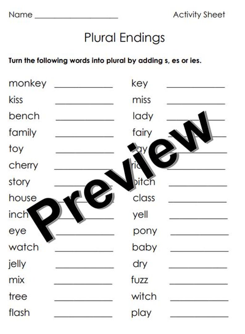 Plural Endings Digital Download Literacy Resource Classroom Homeschool ...