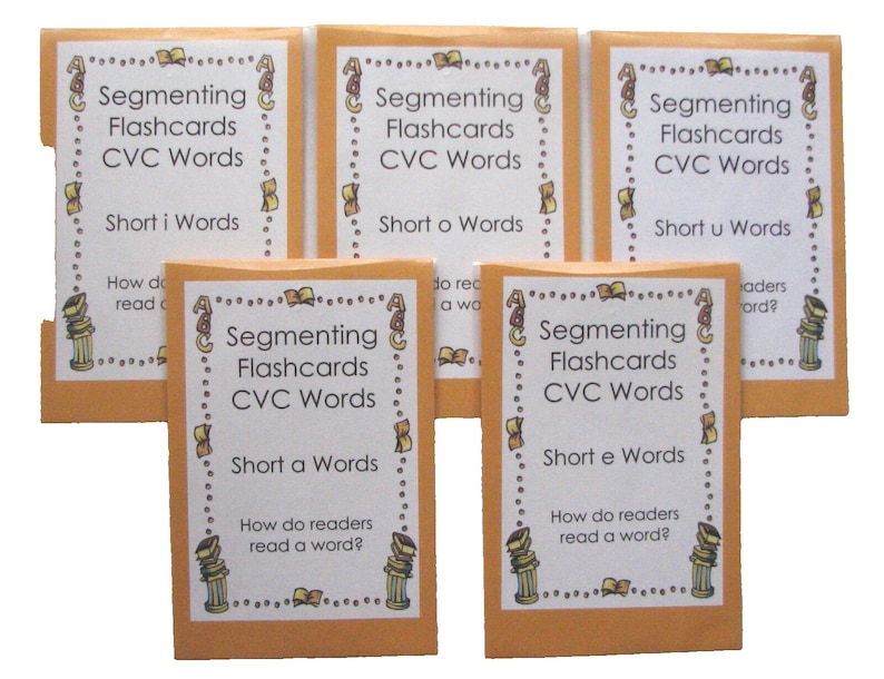 5 Educational Literacy Centers Segmenting Flashcards Short Vowel CVC ...