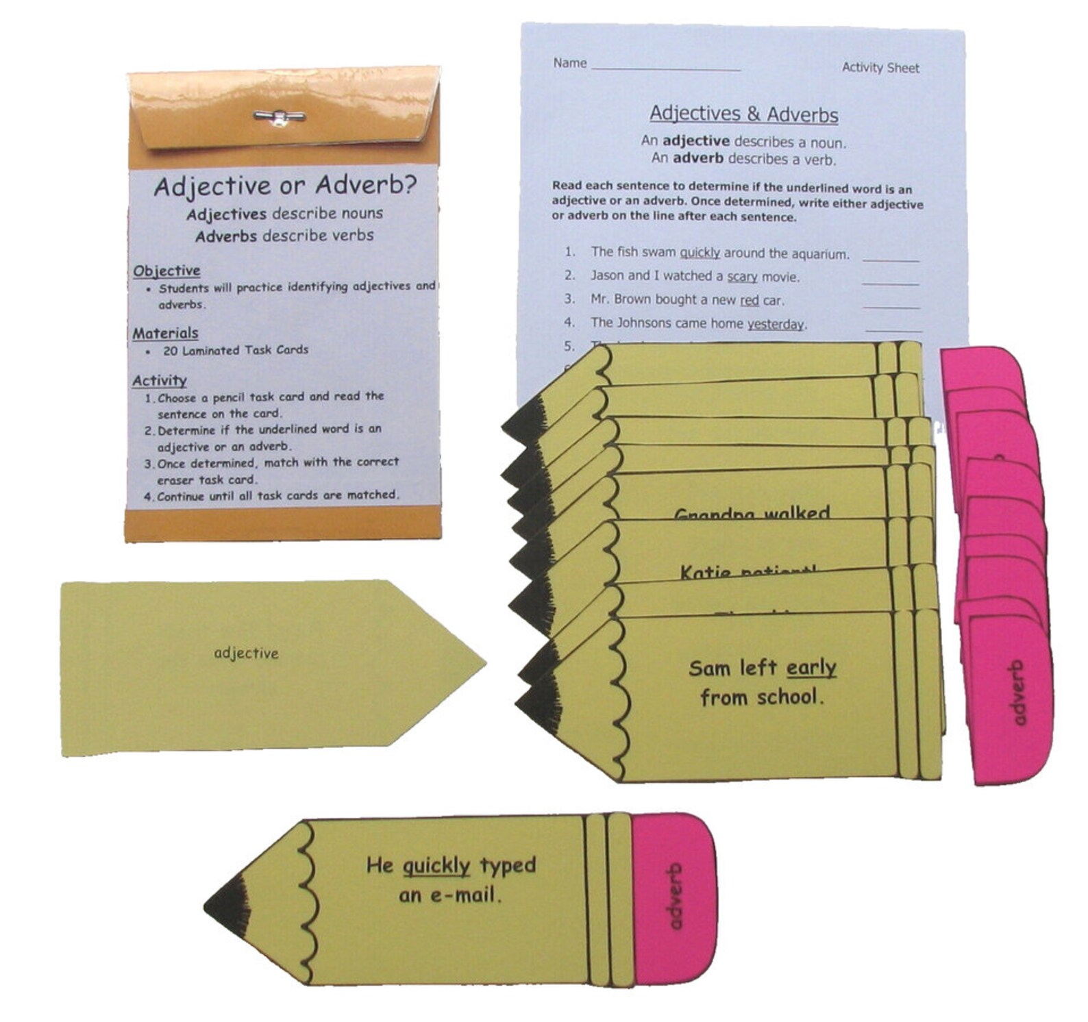 Teacher Made Literacy Learning Center Resource Game Adjective or Adverb ...