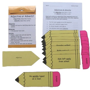 Teacher Made Literacy Learning Center Resource Game Adjective or Adverb ...