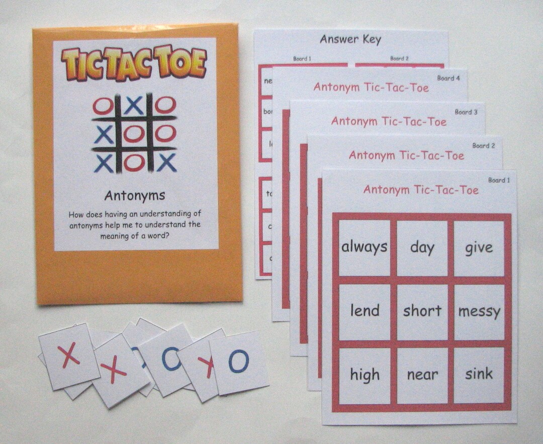 Teacher Made Literacy Center Learning Resource Game Antonym Tic-tac-toe ...
