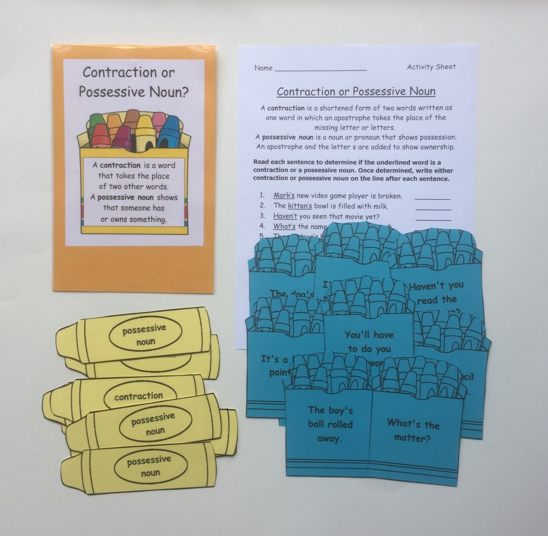 Teacher Made Literacy Center Resource Game Contraction or Possessive ...
