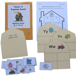 Educational Literacy Center Phonics Resource Game Beginning Sounds Q, V ...