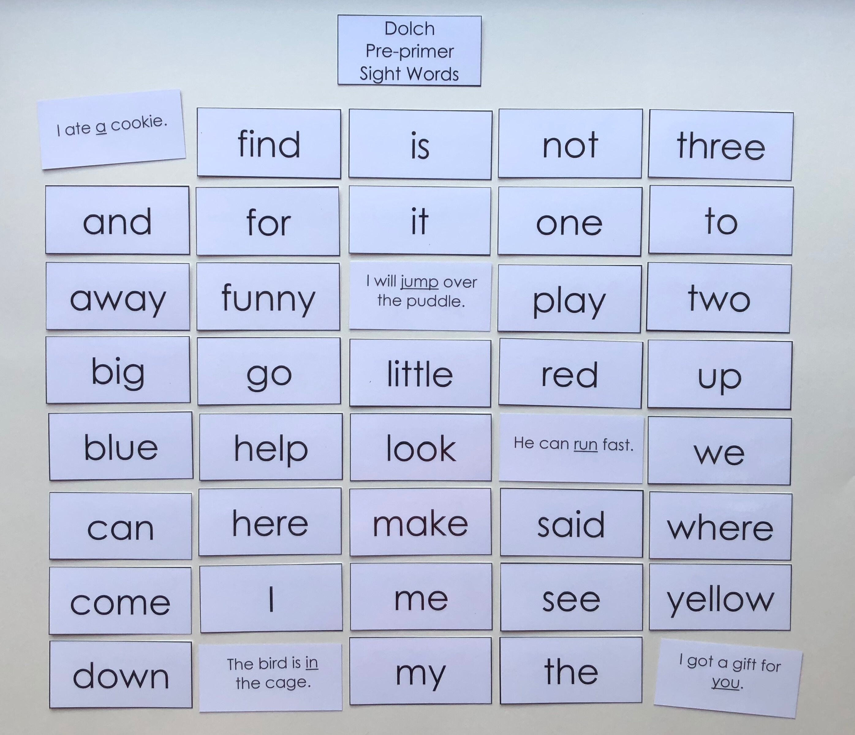 Educational Resource Dolch Pre-primer Sight Word Flashcards Sentences ...