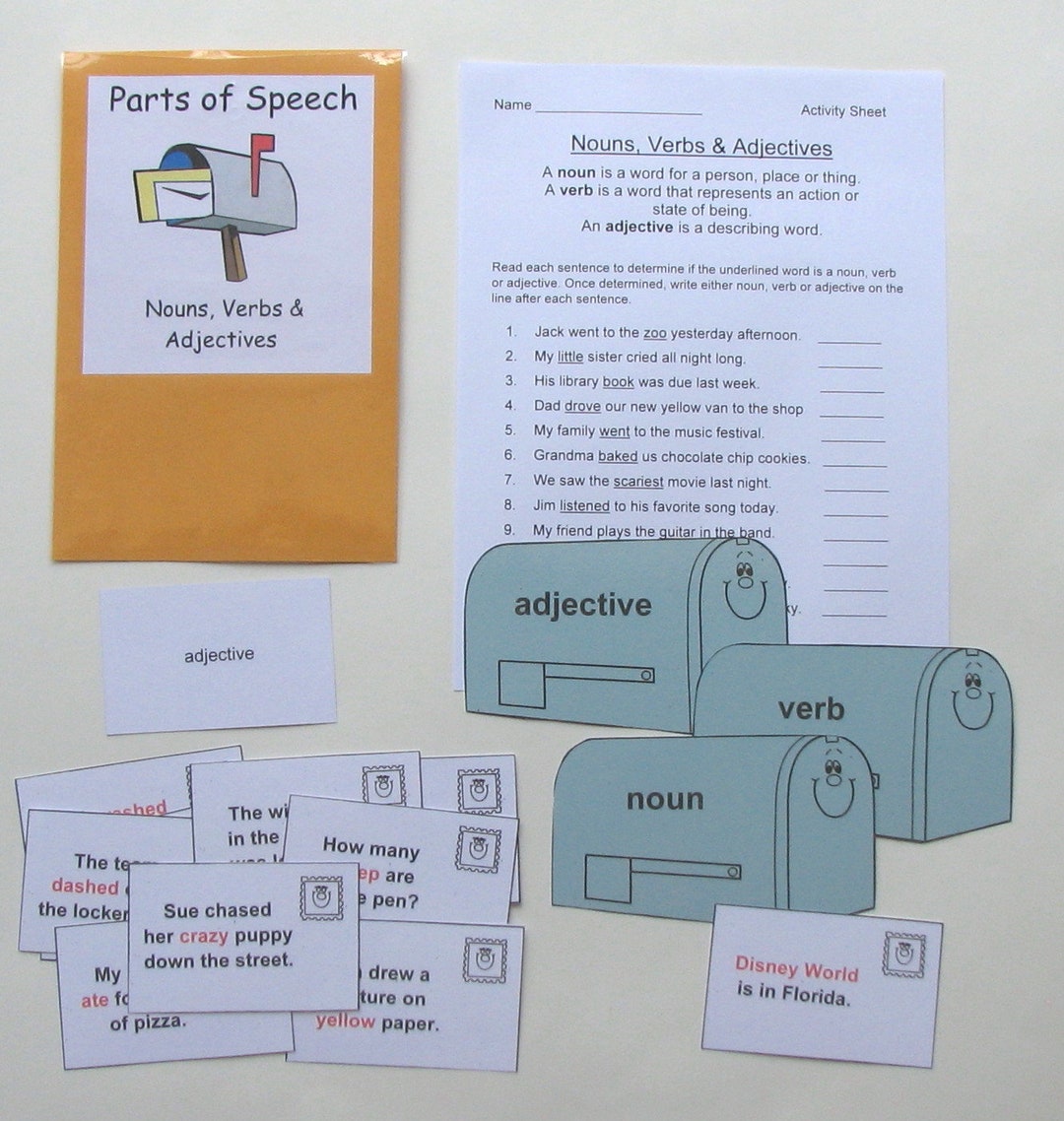Parts of Speech Literacy Center Resource Teacher Made Nouns Verbs ...