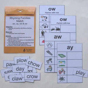 Teacher Depot Literacy Center Resource Game Rhyming Families Aw, Ay, Ow ...